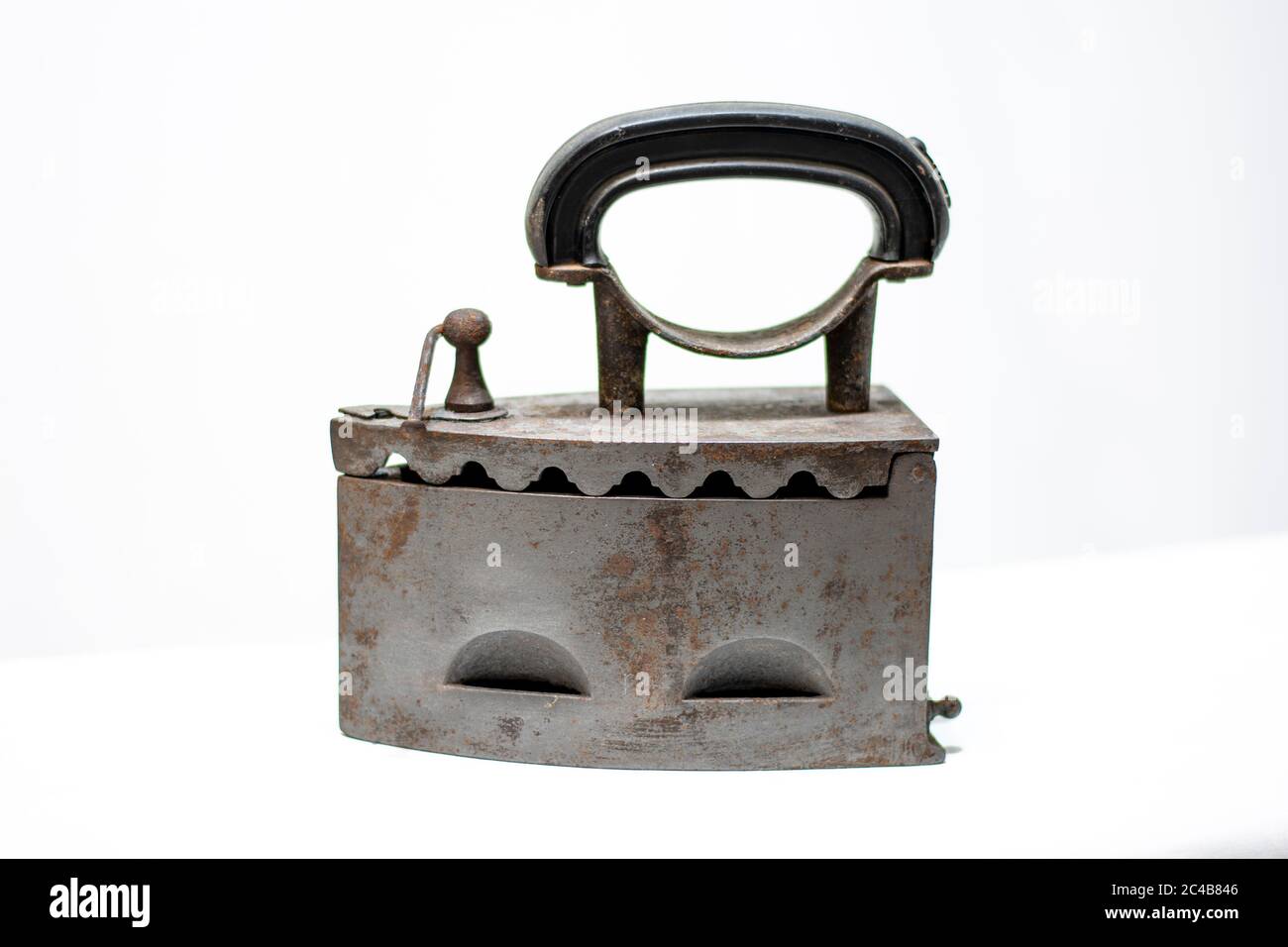 Antique Vintage Old coal iron isolated on white background Stock Photo ...