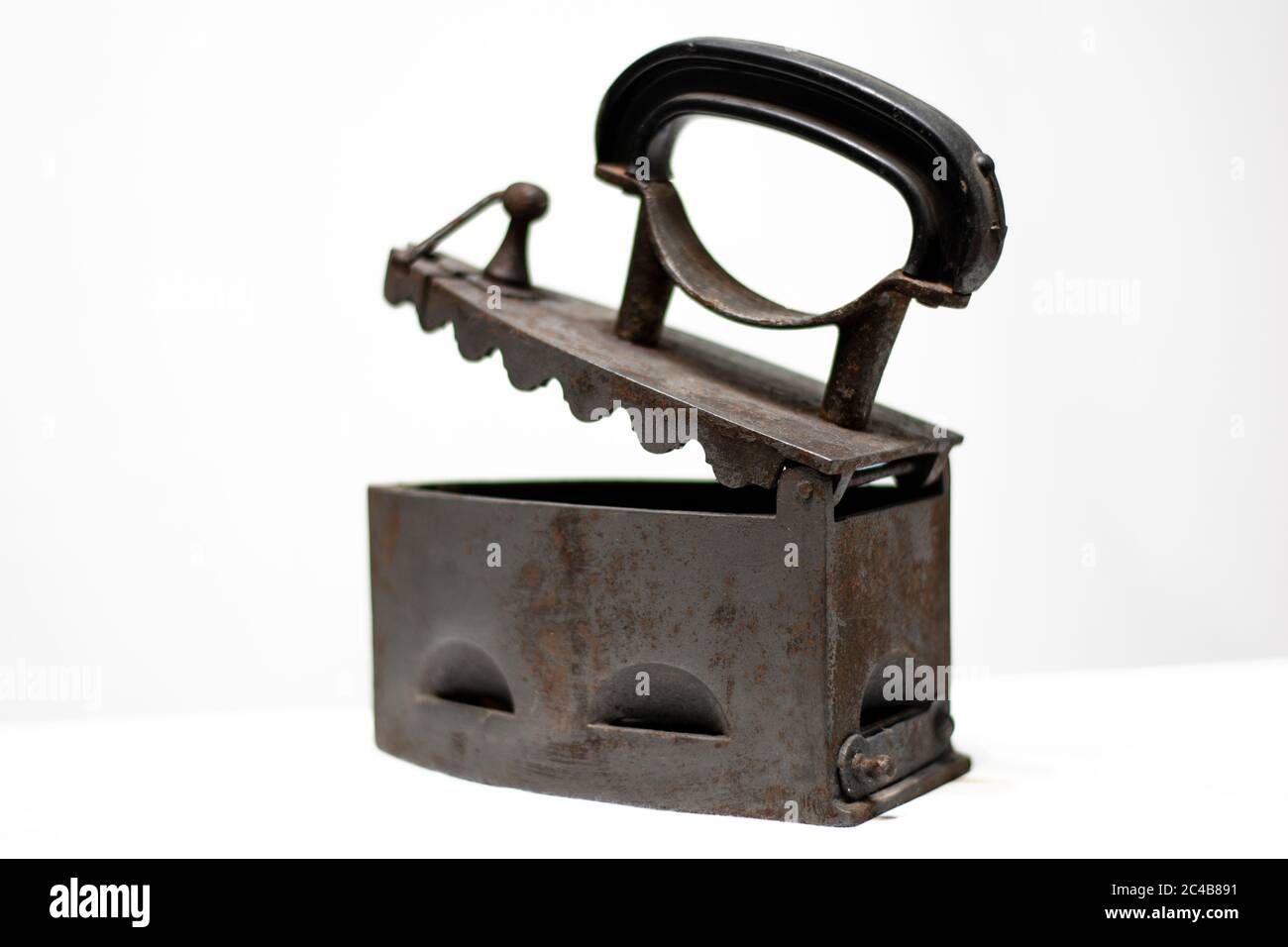 Antique Vintage Old coal iron isolated on white background Stock Photo ...