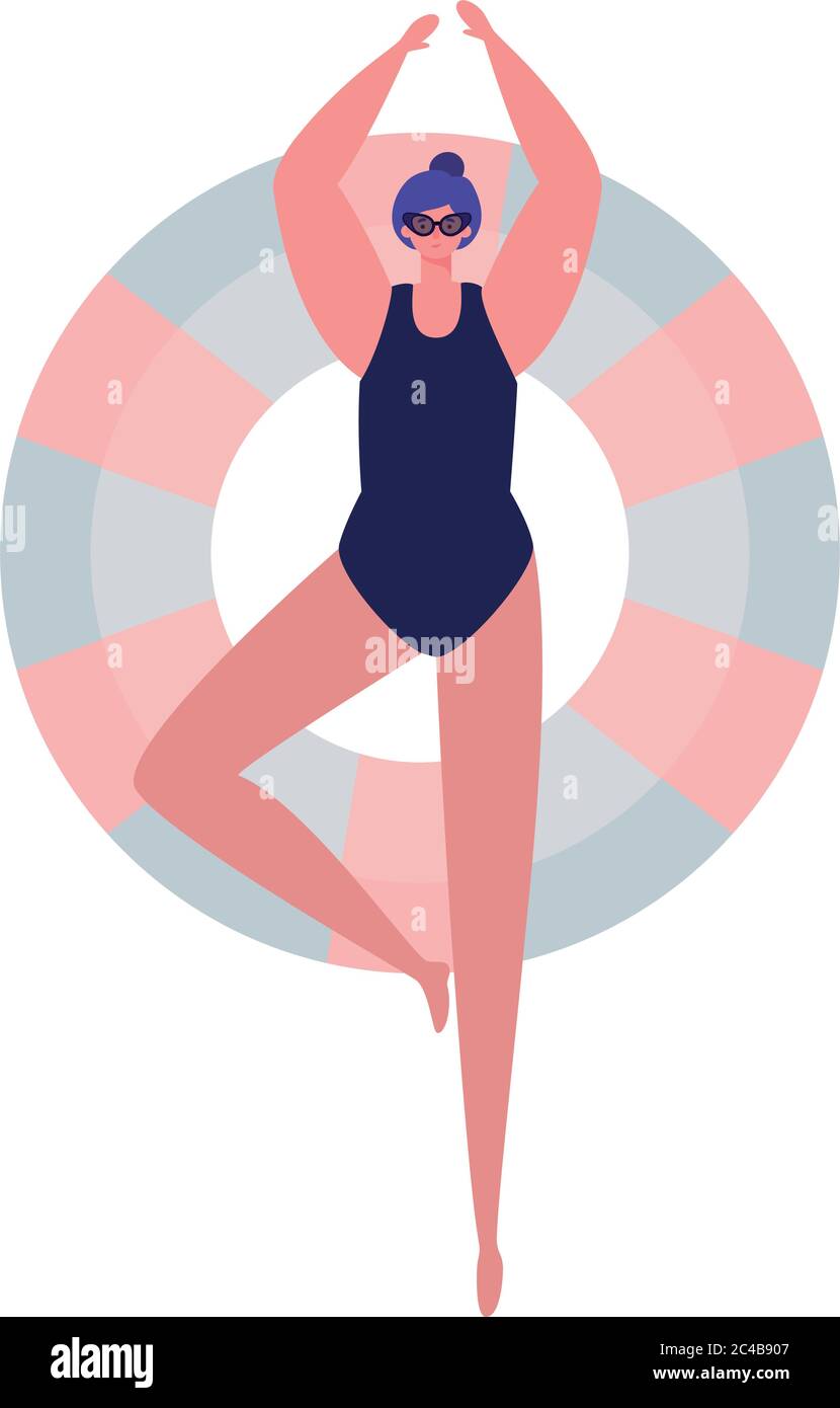 Girl cartoon with swimsuit and glasses on float design, Summer vacation ...