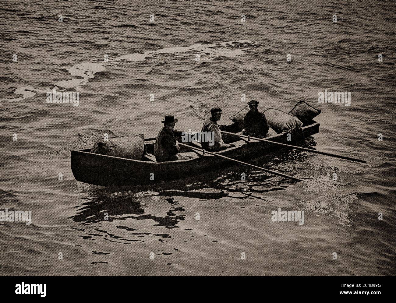 An early 1920's view of Aran Islanders rowing a currach to meet the ...