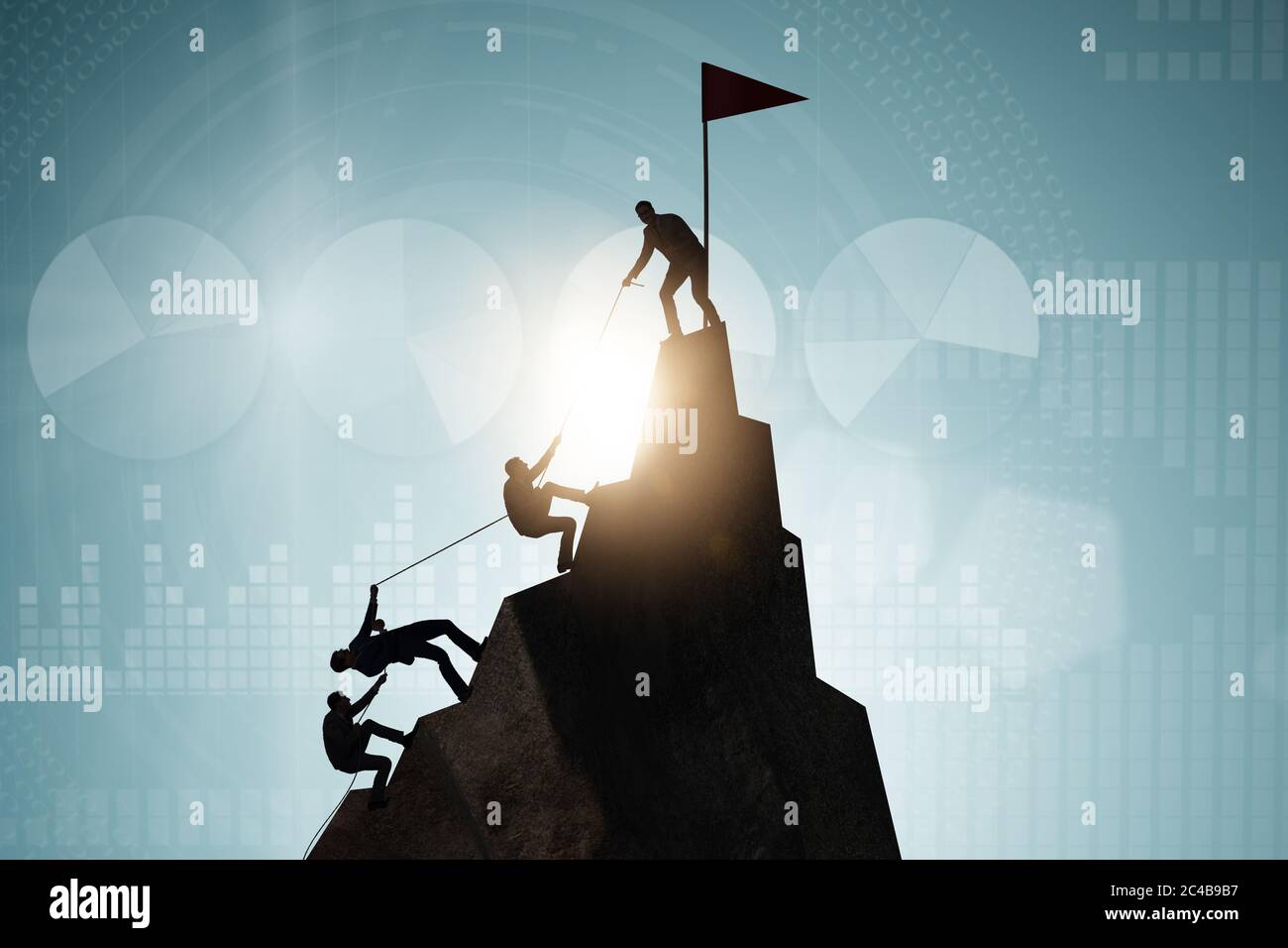 Concept of teamwork with team climbing mountain Stock Photo - Alamy