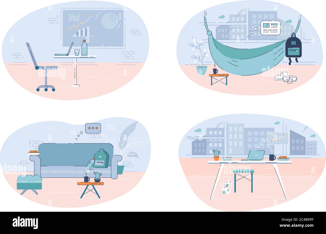 Different workplaces semi flat vector illustration Stock Vector Image ...
