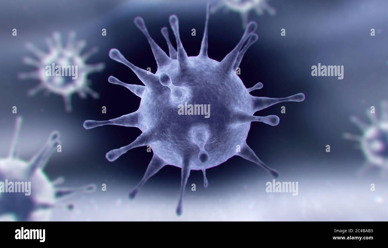 Microscopic view of influenza virus cells. 3D medical illustration ...