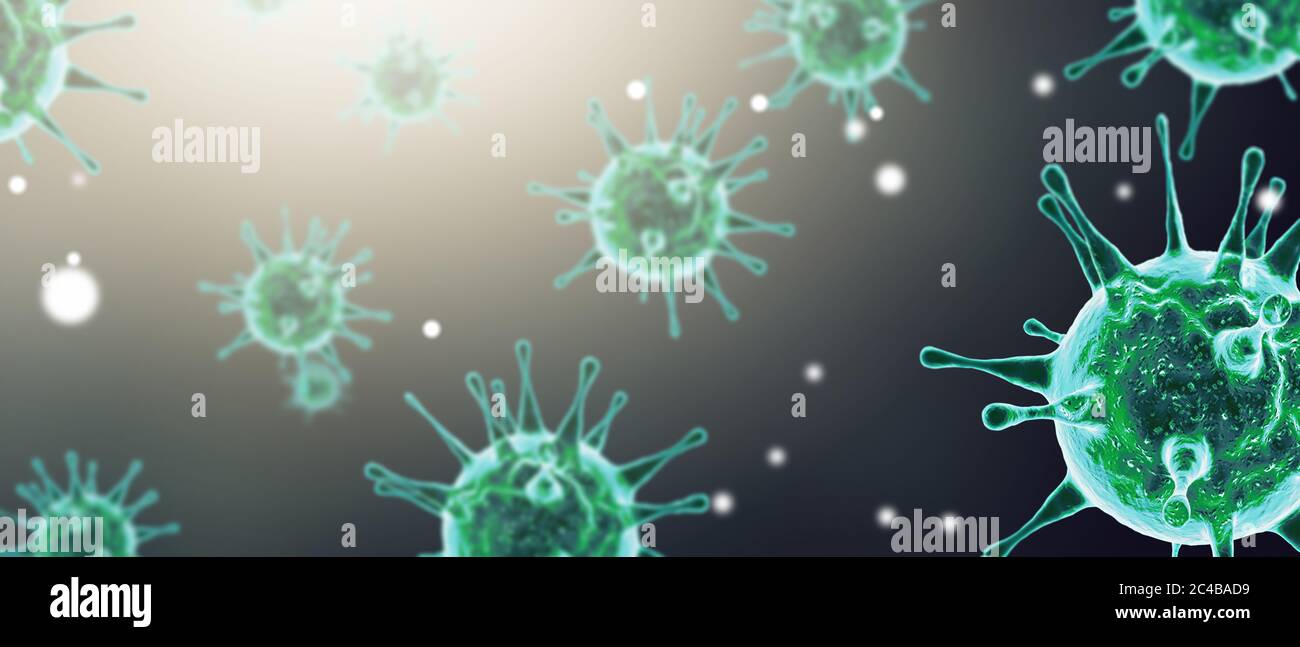 Microscopic view of influenza virus cells. 3D medical illustration ...