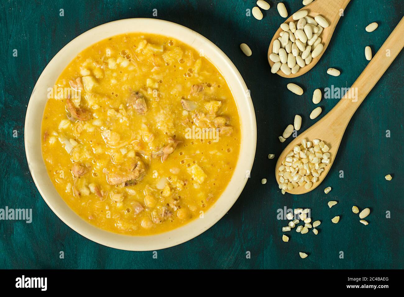 Locro, traditional Argentinian food made of white corn grain, beans ...
