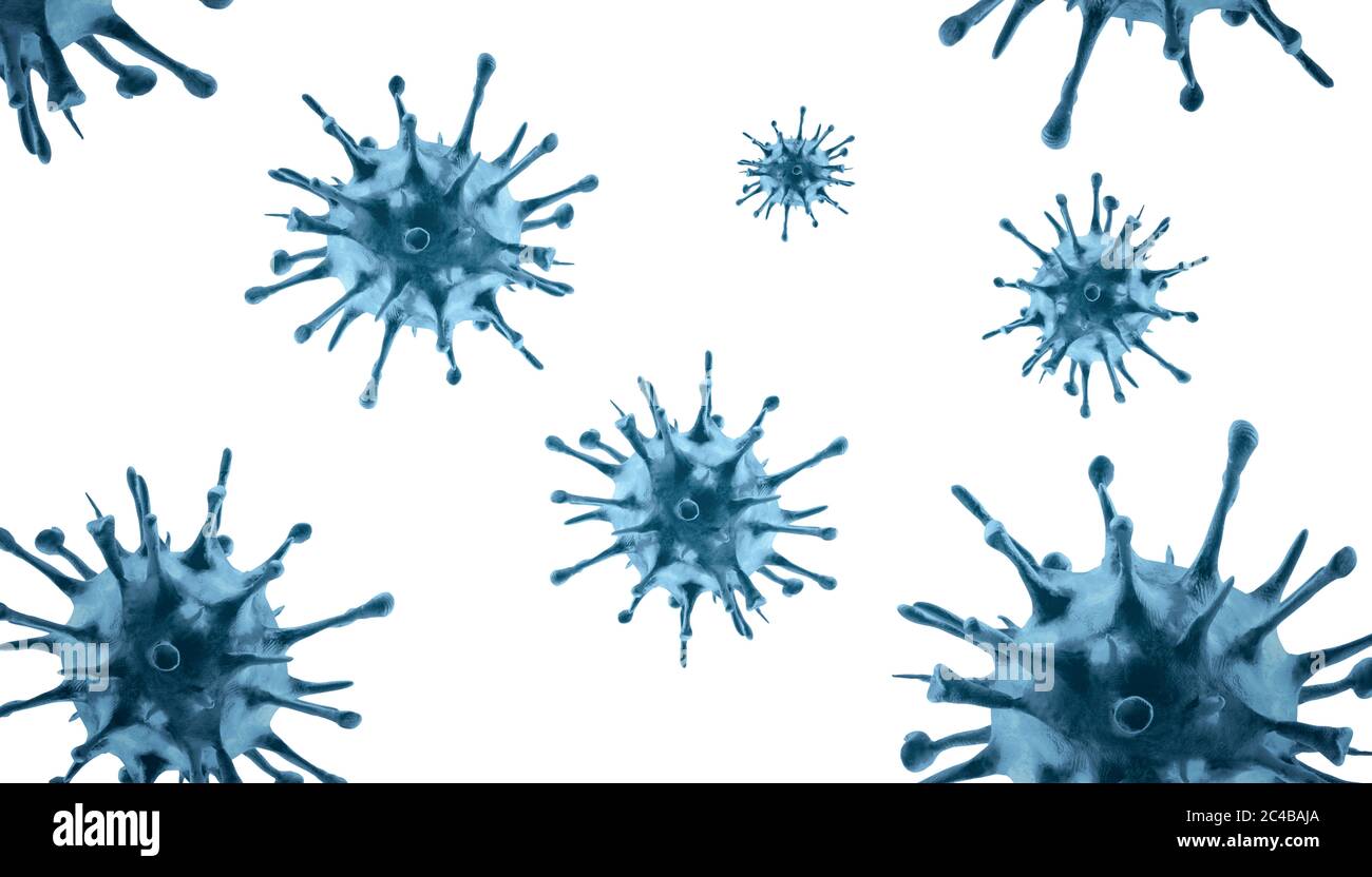 Microscopic view of influenza virus cells. 3D medical illustration ...