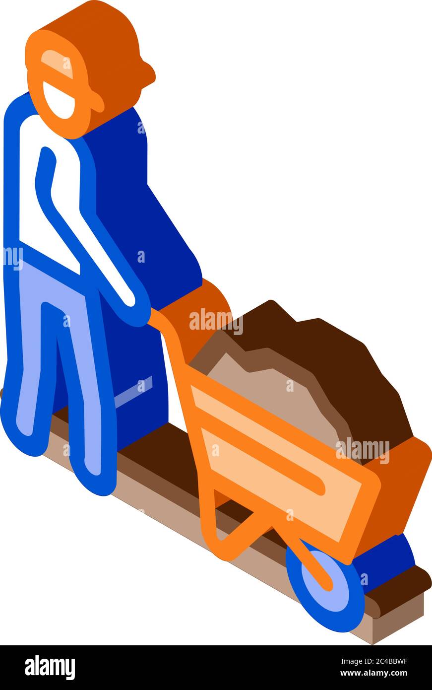 worker with cart isometric icon vector illustration Stock Vector Image ...
