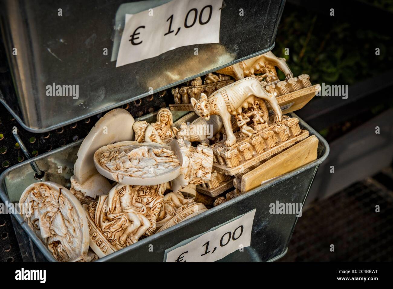 closeup of some souvenirs from Rome. Small objects that represent the ...