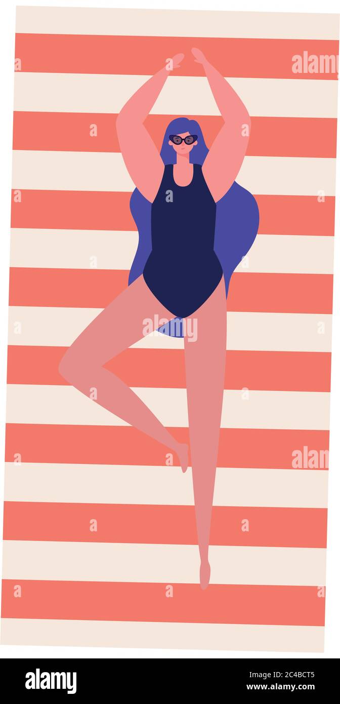 Girl cartoon with swimsuit and glasses on towel design, Summer vacation ...