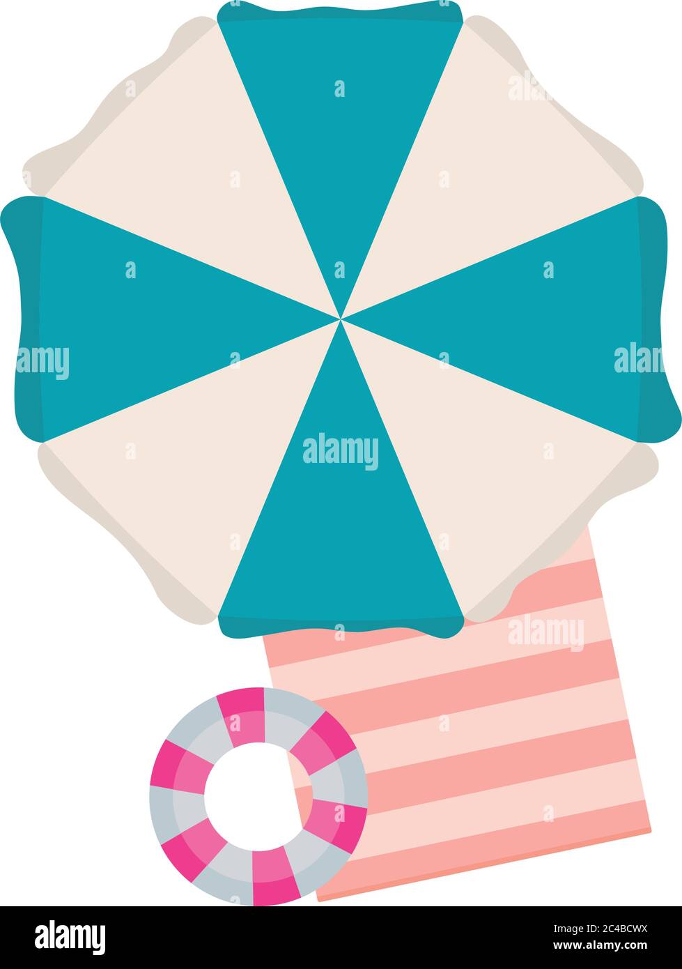 striped umbrella towel and float design, Summer vacation tropical ...