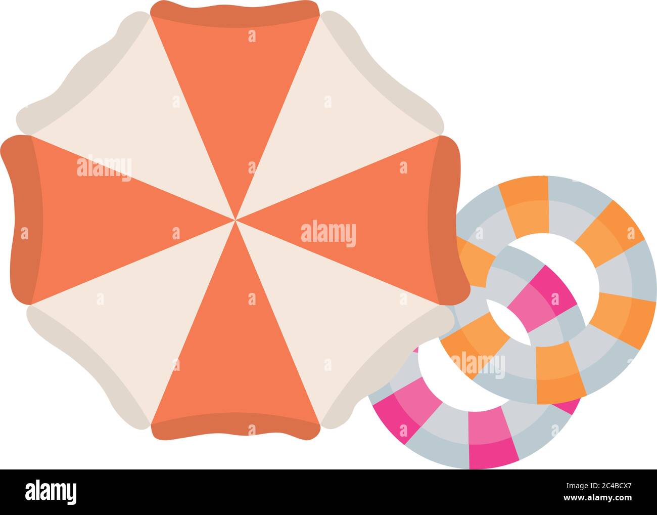 striped umbrella and floats design, Summer vacation tropical relaxation ...