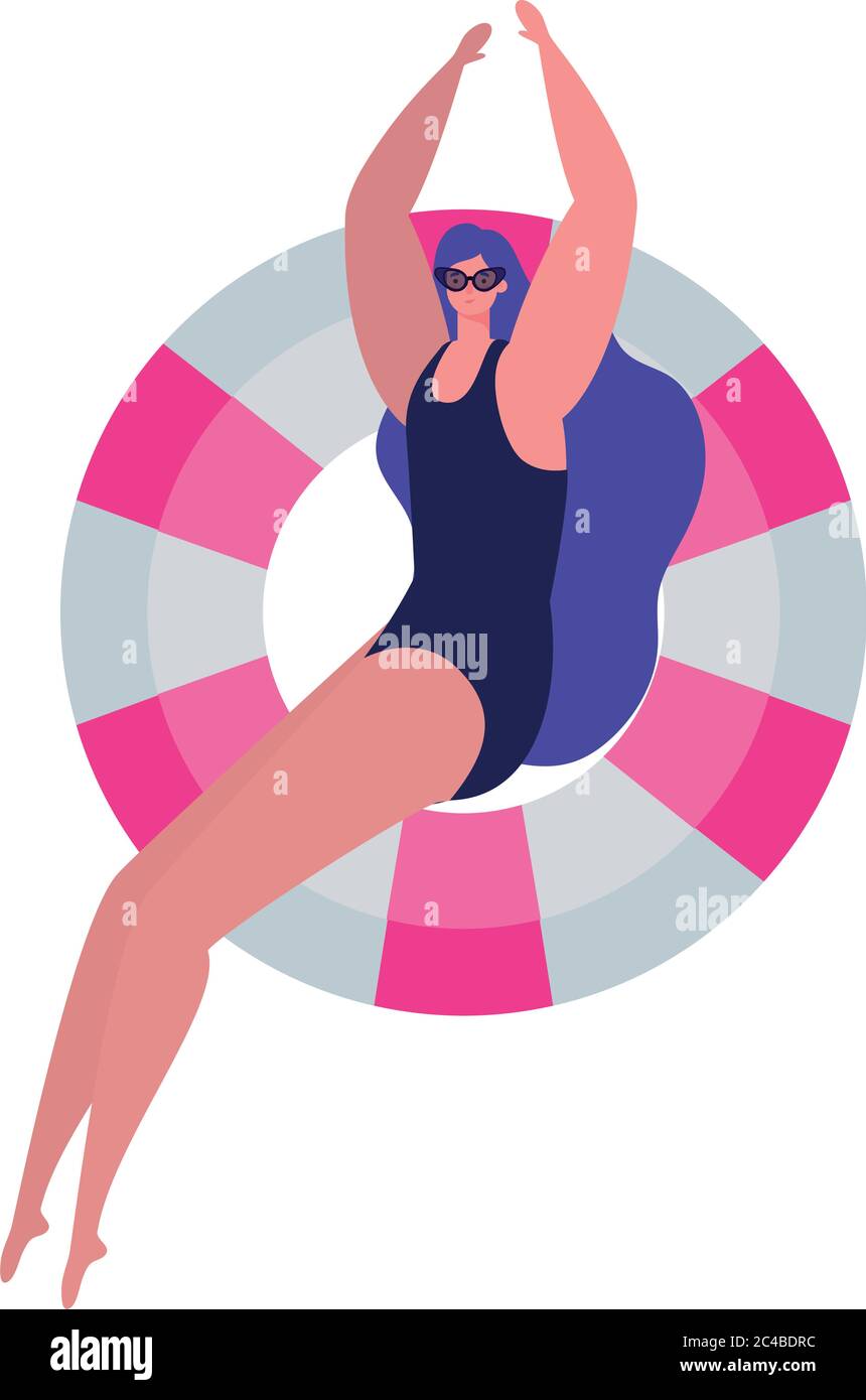 Girl cartoon with swimsuit and glasses on float design, Summer vacation ...