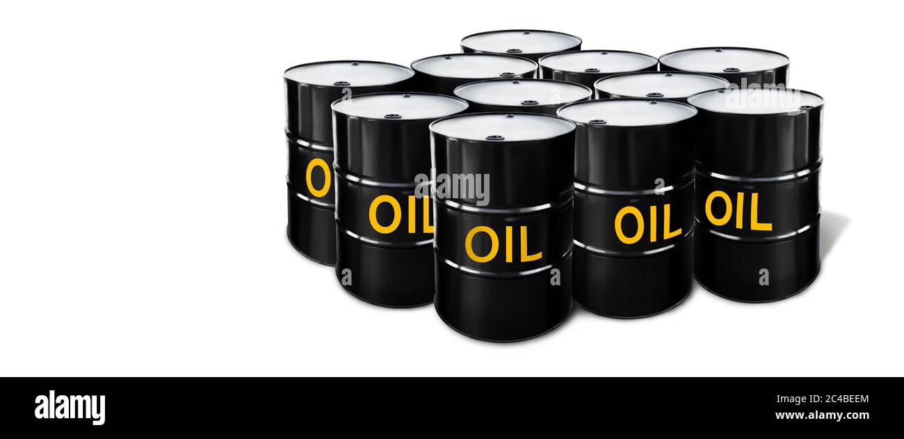 Metal oil barrels. Oil, gas and petroleum industry and manufacturing ...