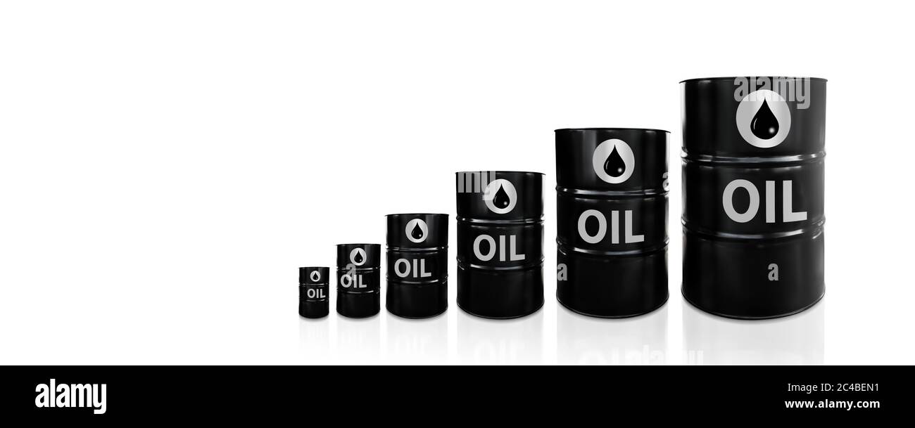 Metal oil barrels. Oil, gas and petroleum industry and manufacturing ...