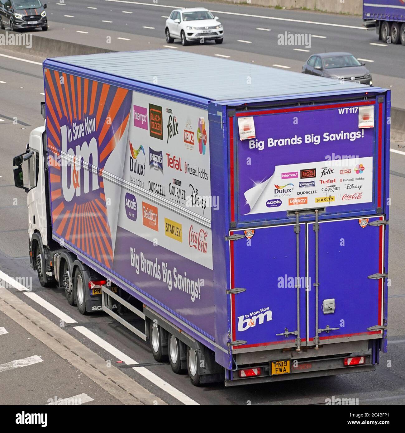 Advertising on back & side of B&M retail business lorry truck trailer ...