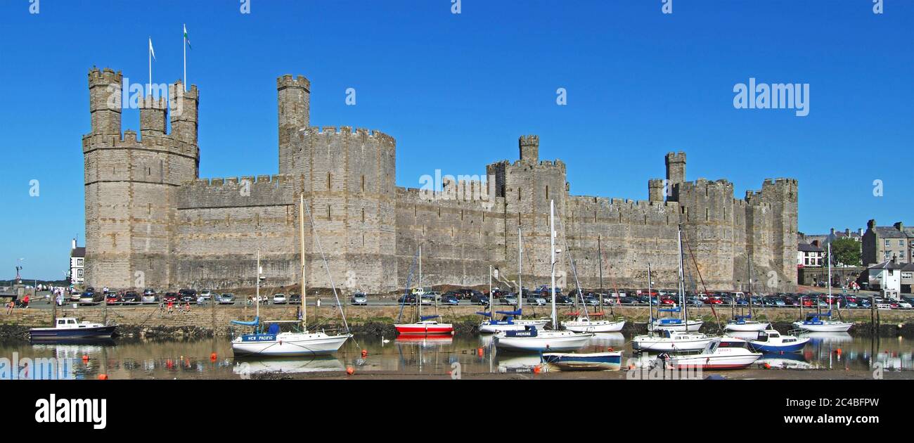 Caernarfon Castle Welsh medieval historical stone fortress building on ...