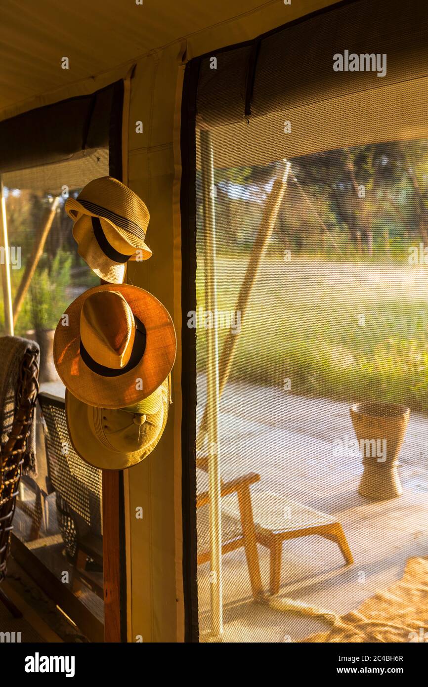 hats hanging on stand,Maun,Botswana Stock Photo - Alamy