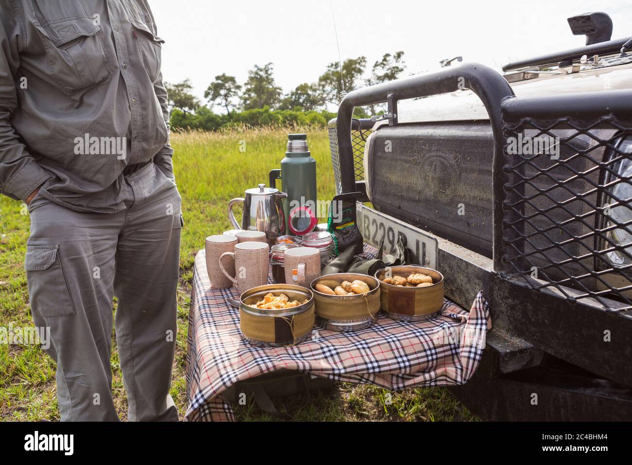 detail of snacks and drinks on safari vehicle, Botswana Stock Photo - Alamy