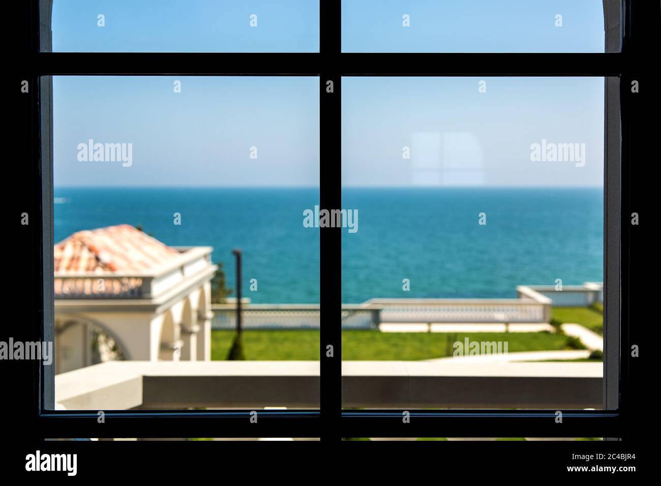 inside view through the window with frame in the background blur ...