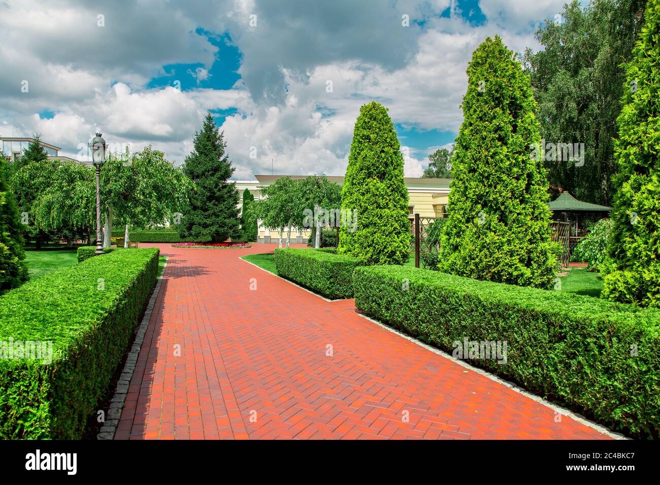 pedestrian pavement from paving slabs in the backyard of the building ...