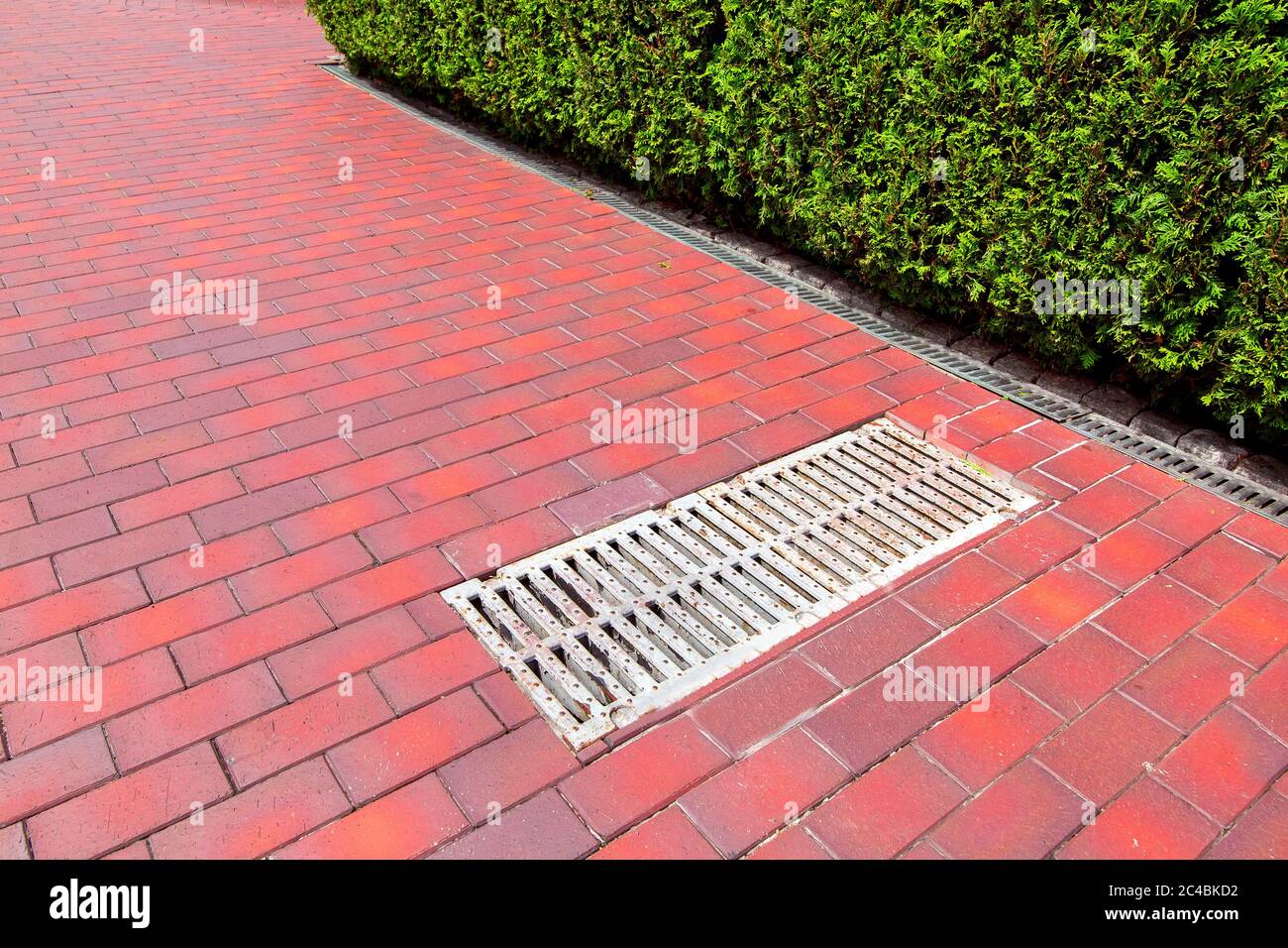 drainage system with an iron grid infrastructure of a park zone with ...