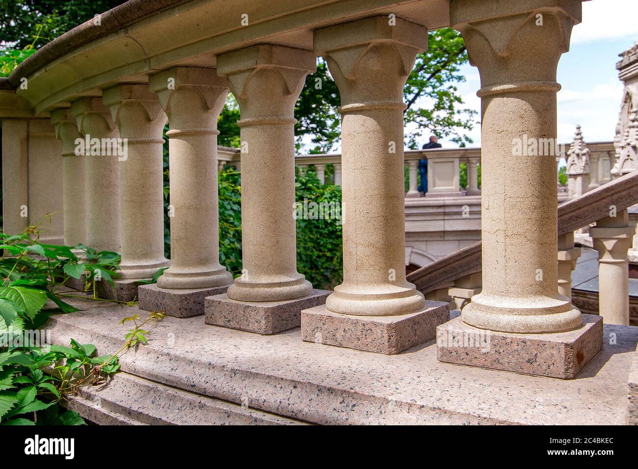 stone balustrades of the balcony, a close up of architectural elements ...