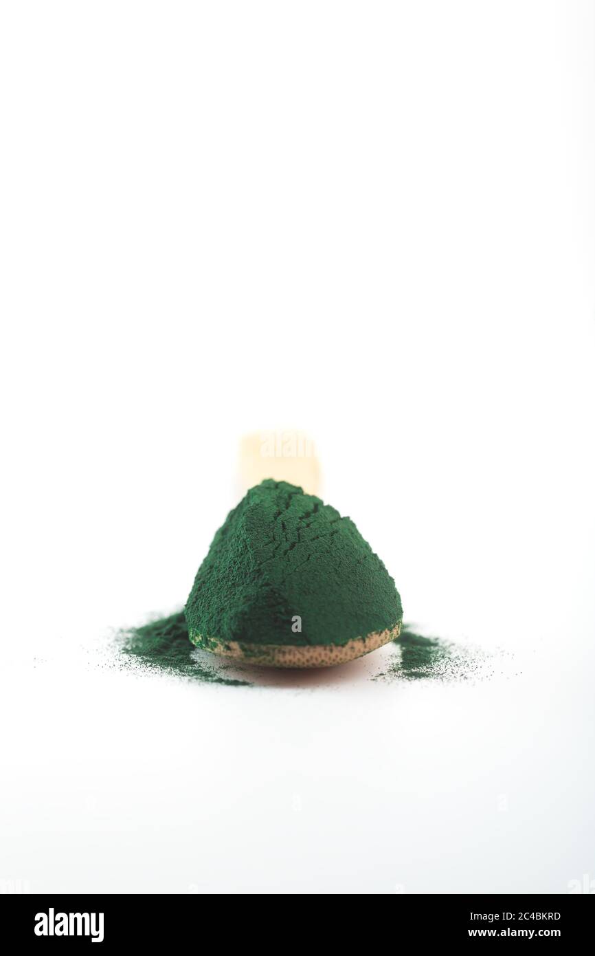 Chlorella single celled green algae. Detox superfood on the white ...
