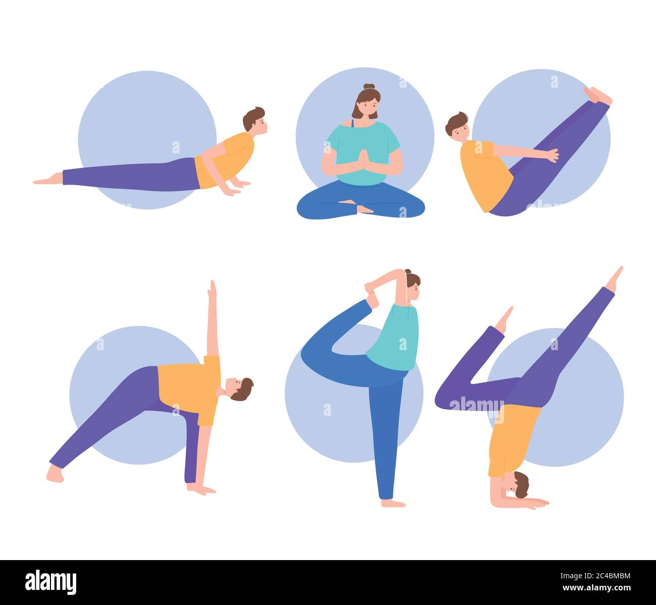 people practicing yoga different pose exercises, healthy lifestyle ...