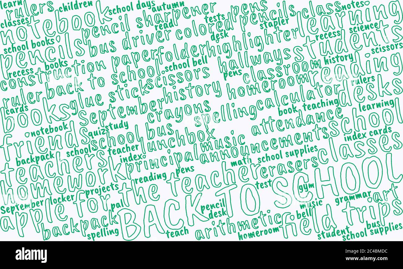 "Back to School" word cloud in green for background graphic Stock Photo ...