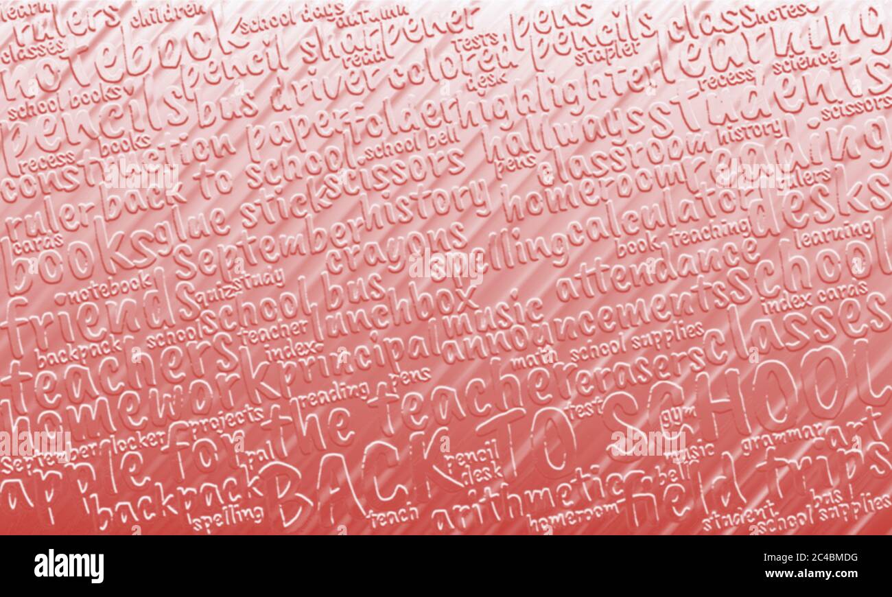 Pink 3D word cloud with typography referring to the topic "Back to ...