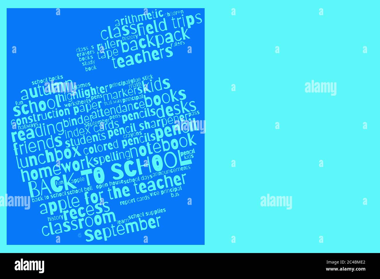 "Back to School" word cloud in the shape of an apple, blank area with ...