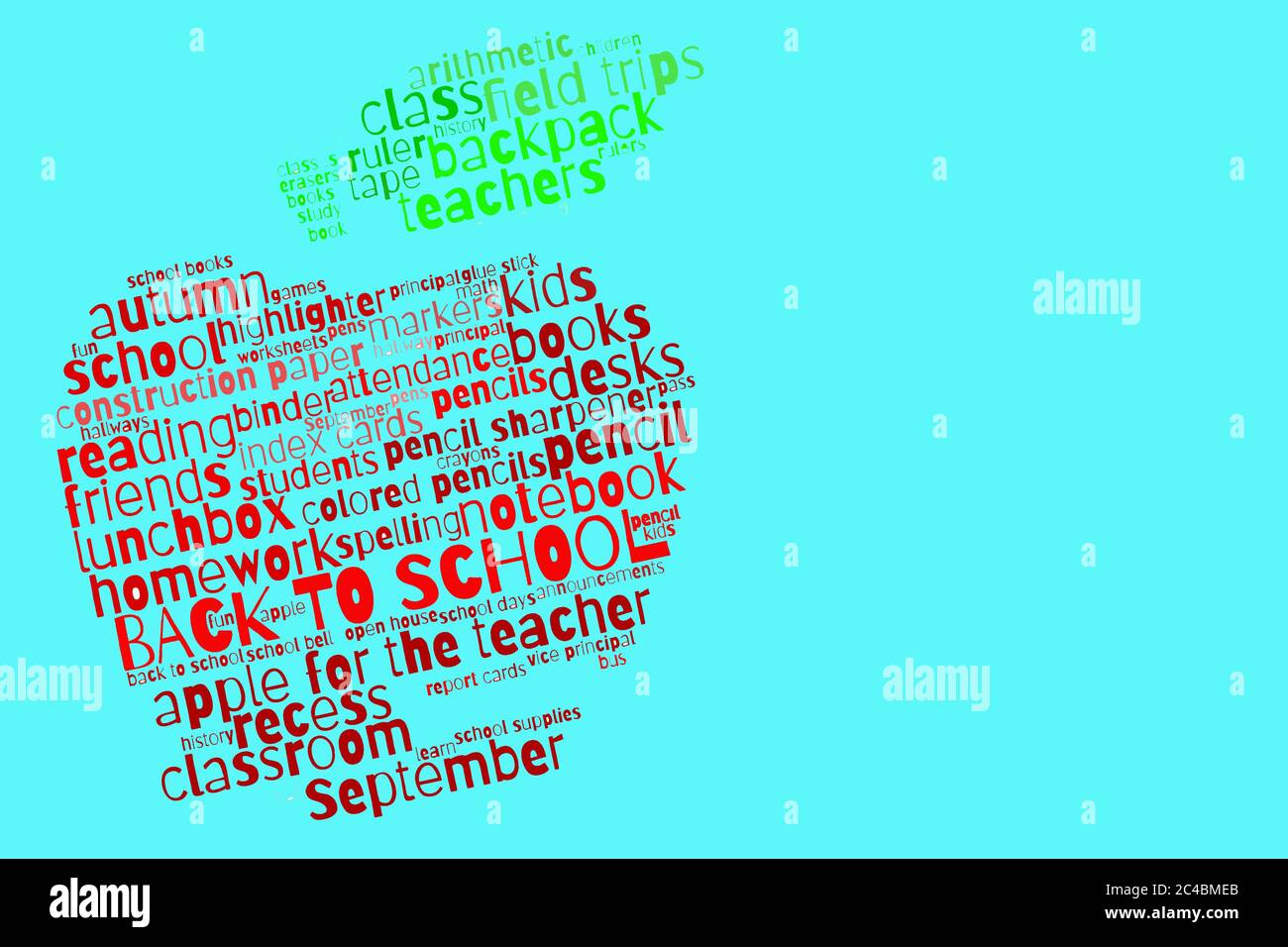 "Back to School" word cloud, offset with blank space for your text ...