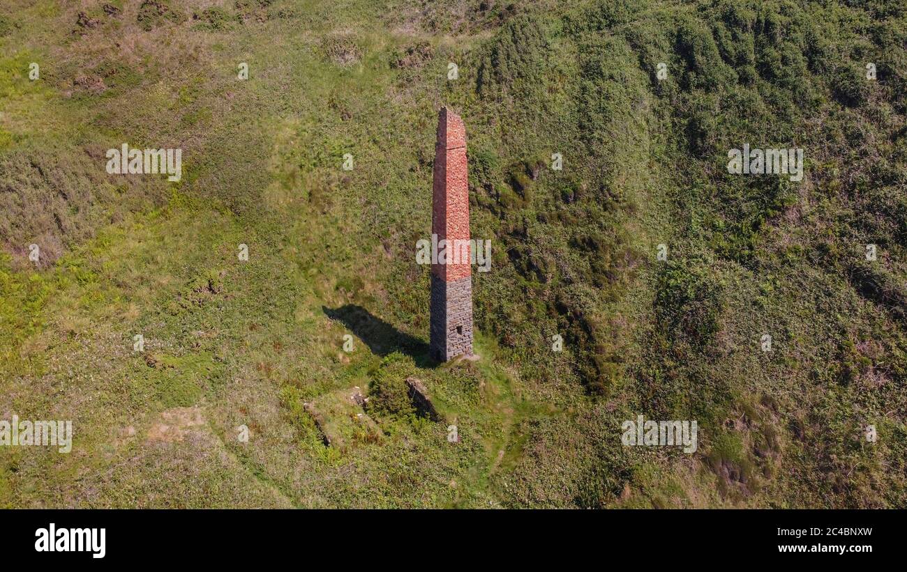 Aerial view of a coal mine chimney, Black cliff Colliery, Newgale near ...