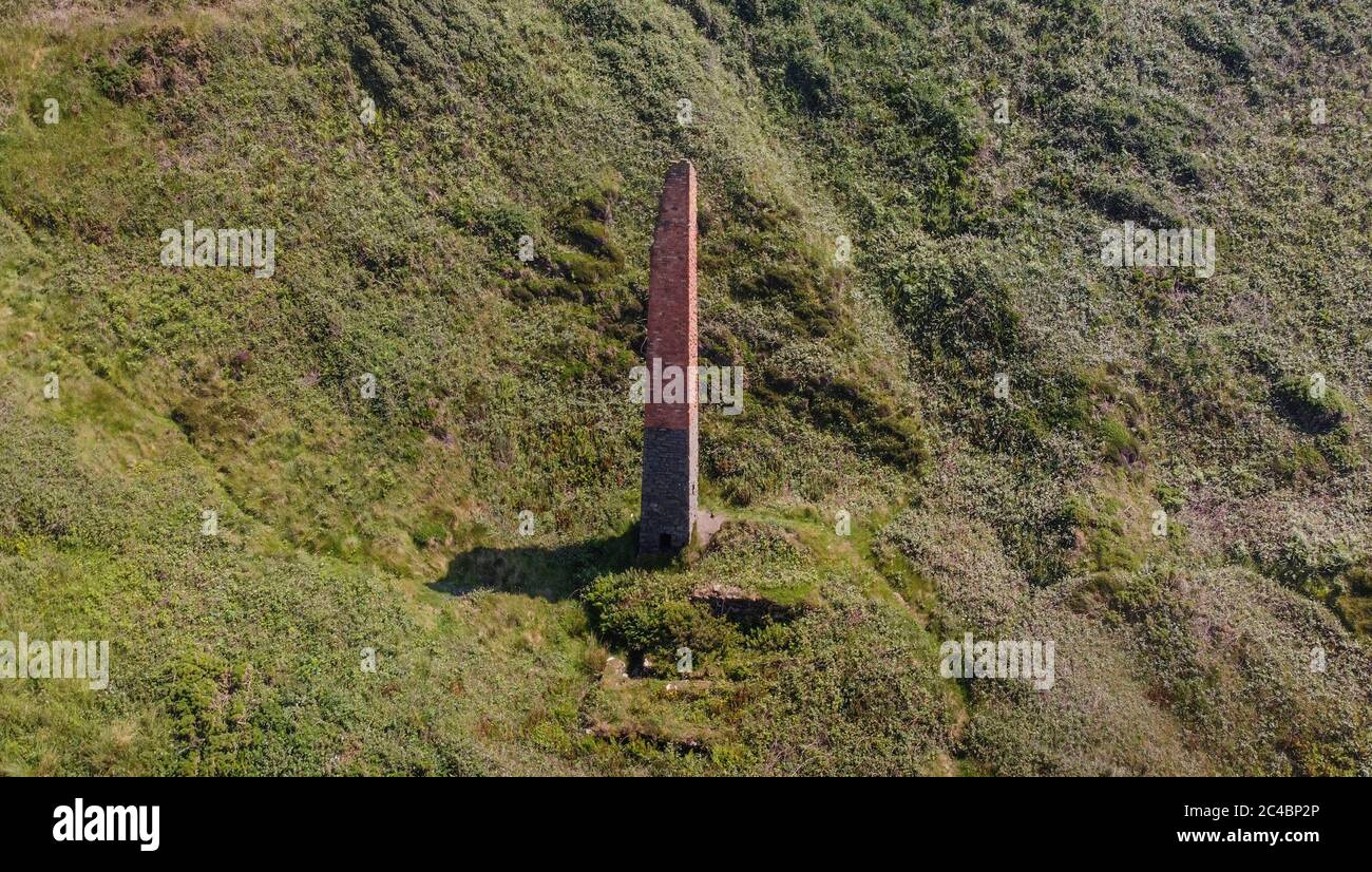 Aerial view of a coal mine chimney, Black cliff Colliery, Newgale near ...