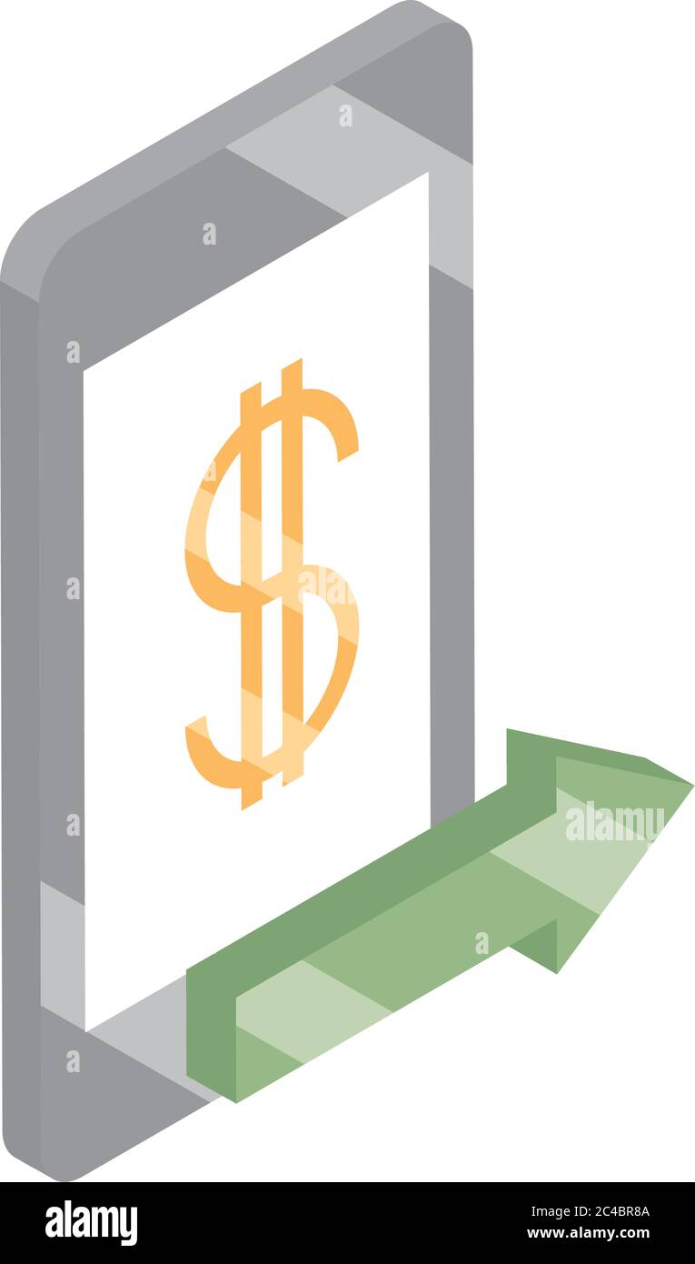 isometric money cash currency smartphone transaction isolated on white ...