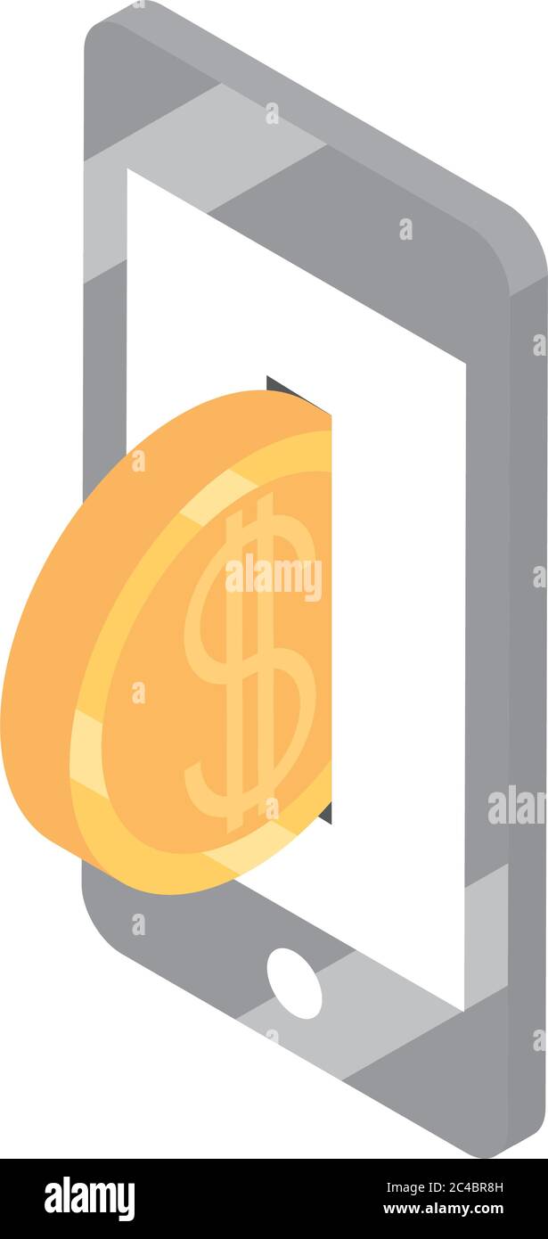 isometric money cash currency smartphone coin isolated on white ...