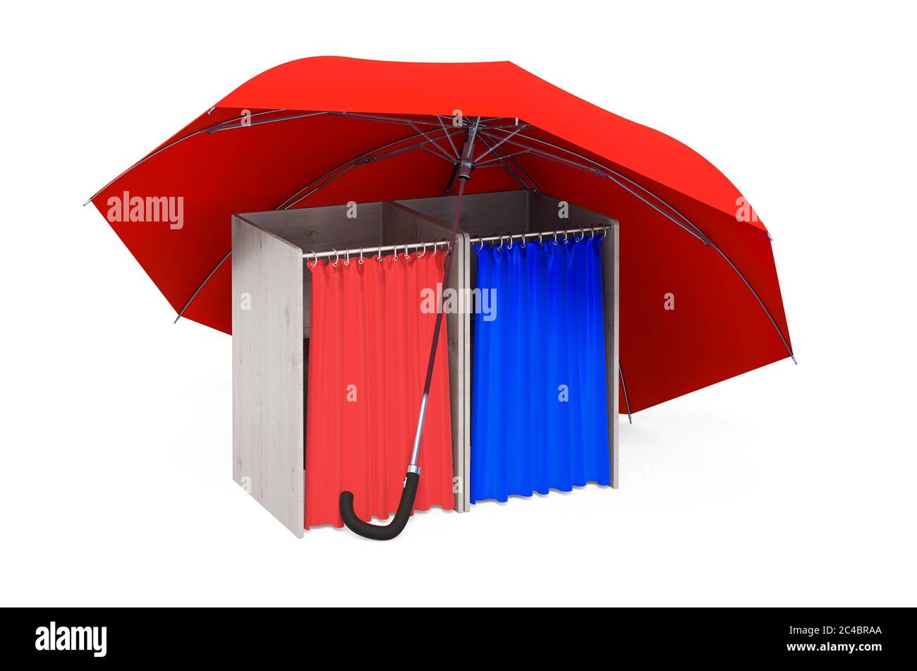 Polling booths under umbrella, 3D rendering isolated on white ...