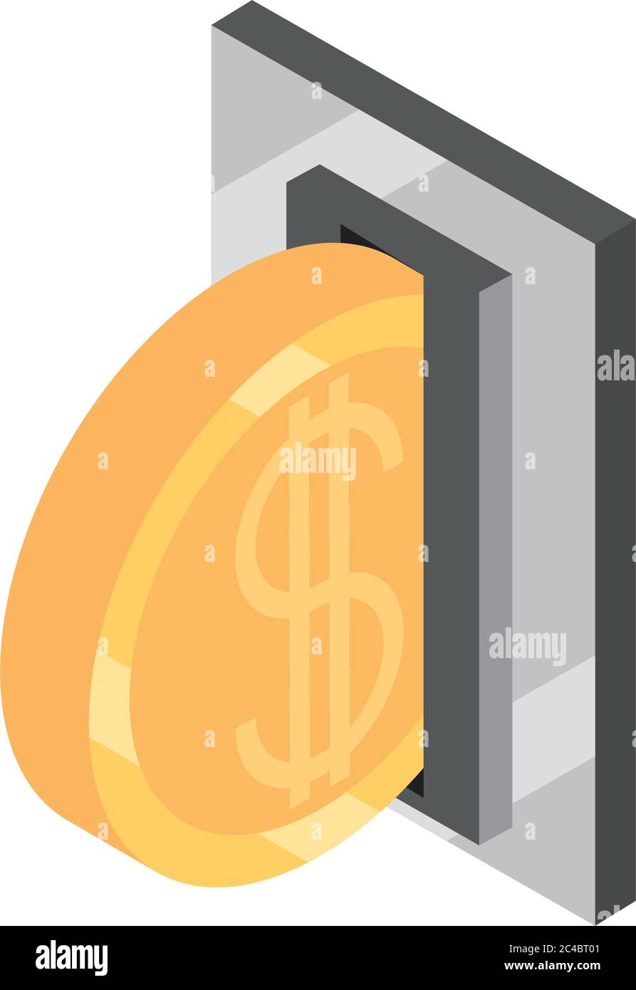 isometric money cash currency inserting coin market isolated on white ...