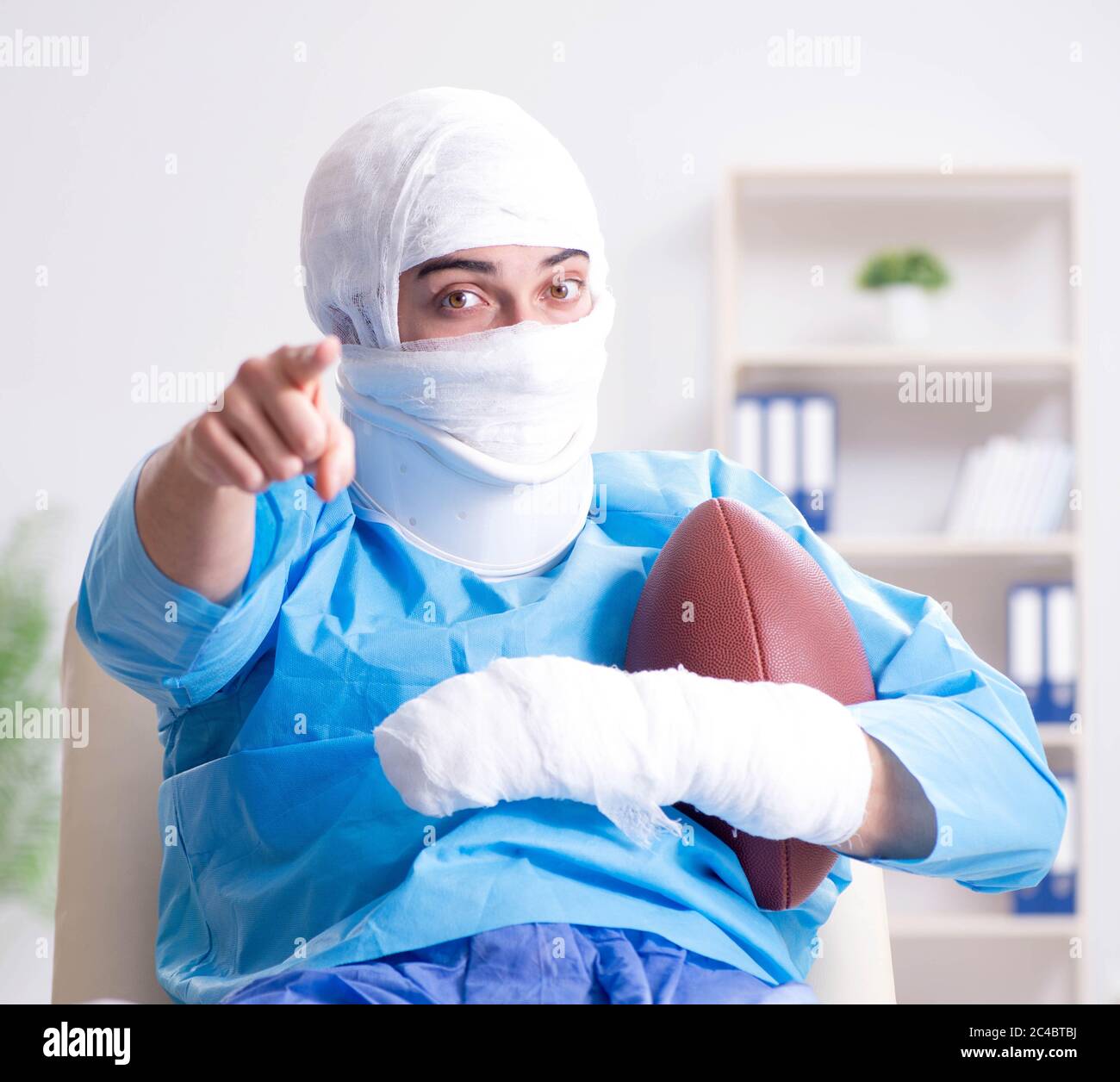The injured american football player recovering in hospital Stock Photo ...