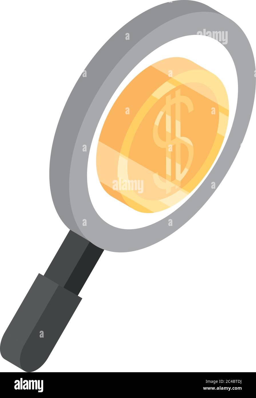 isometric money cash currency coin magnifier isolated on white ...