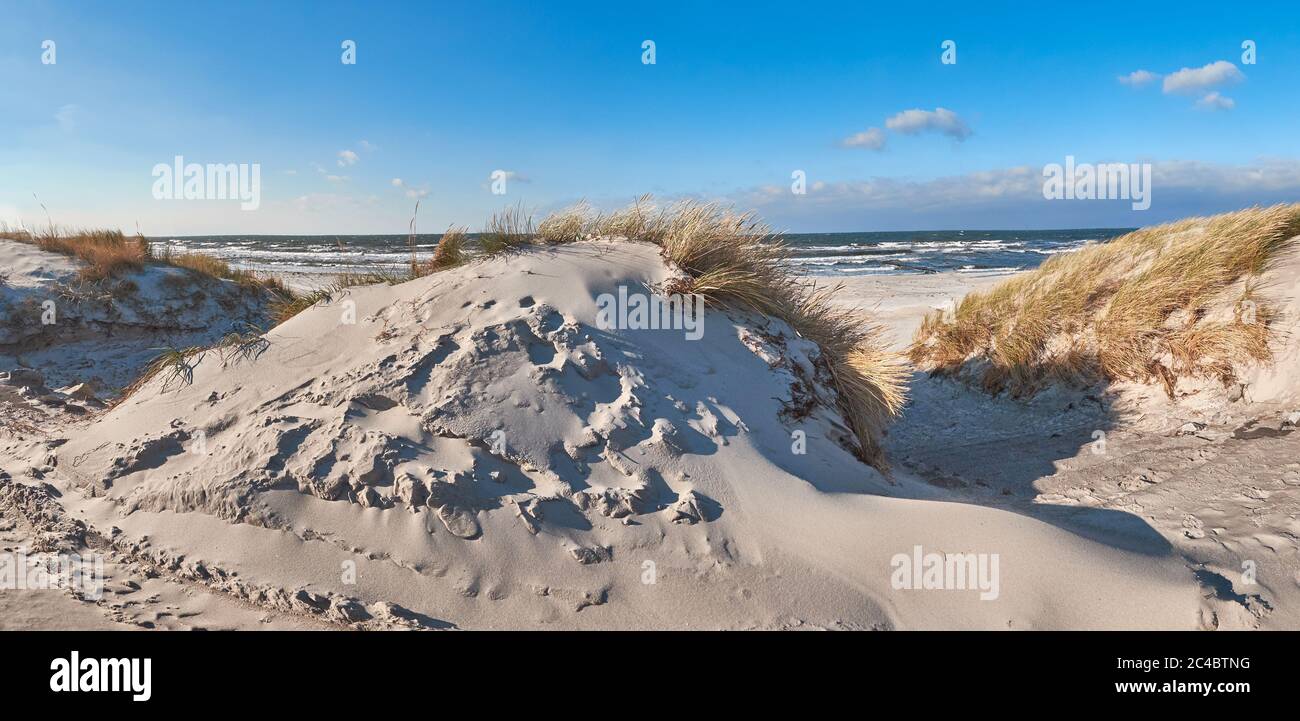 Bike path and pedestrian entrance to the beach in Hiddensee island ...