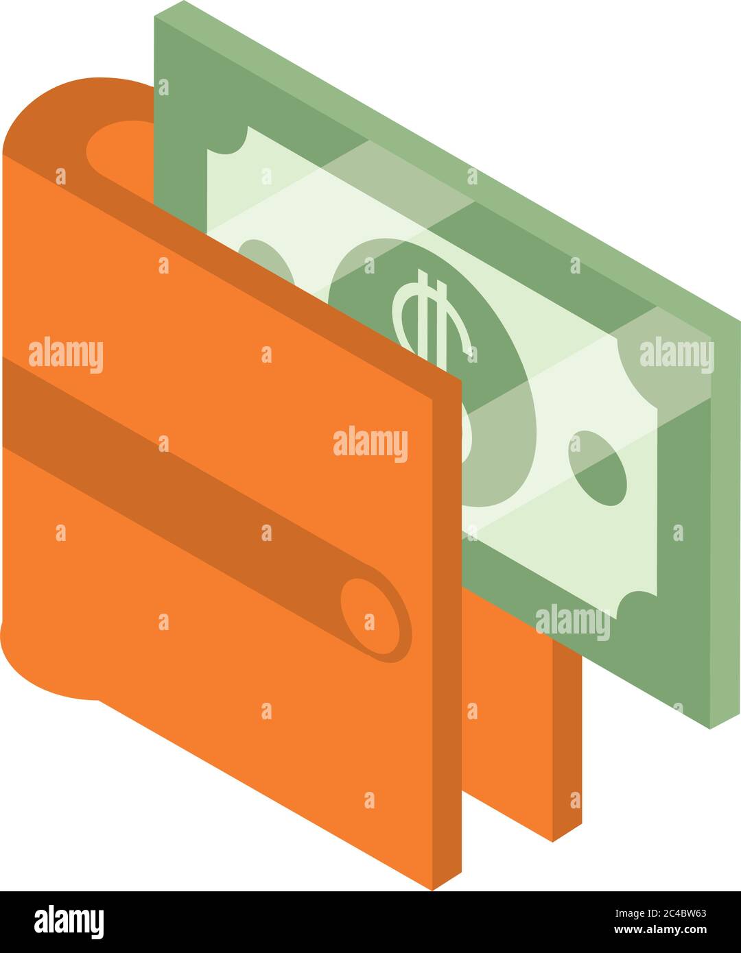 isometric money cash currency wallet with banknote isolated on white ...