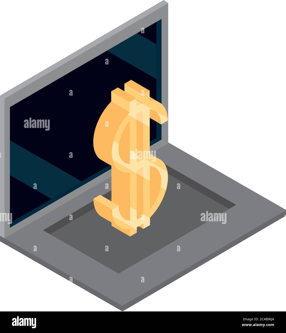 isometric money cash currency laptop computer dollar isolated on white ...