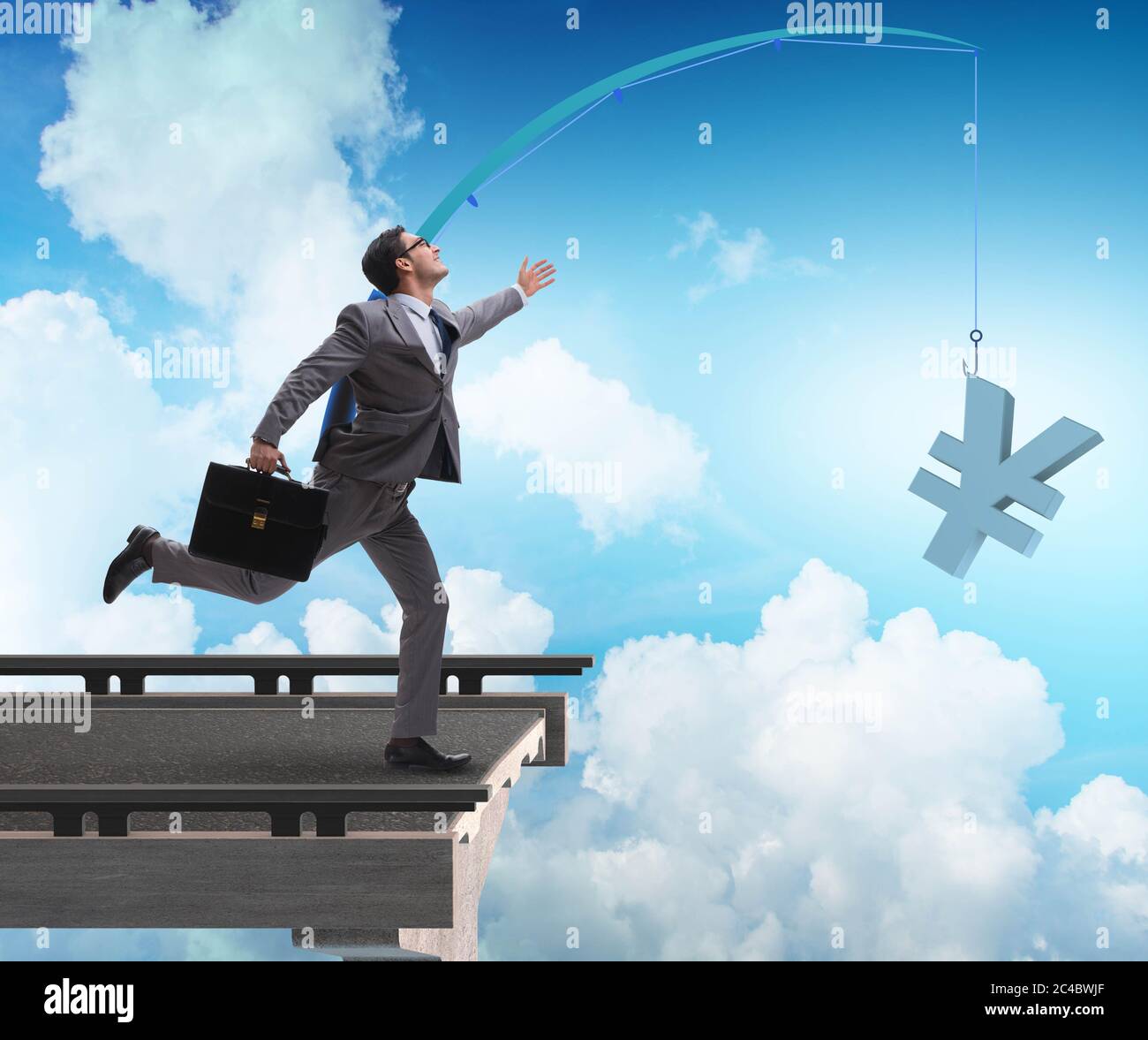 The businessman chasing money on fishing rod Stock Photo - Alamy