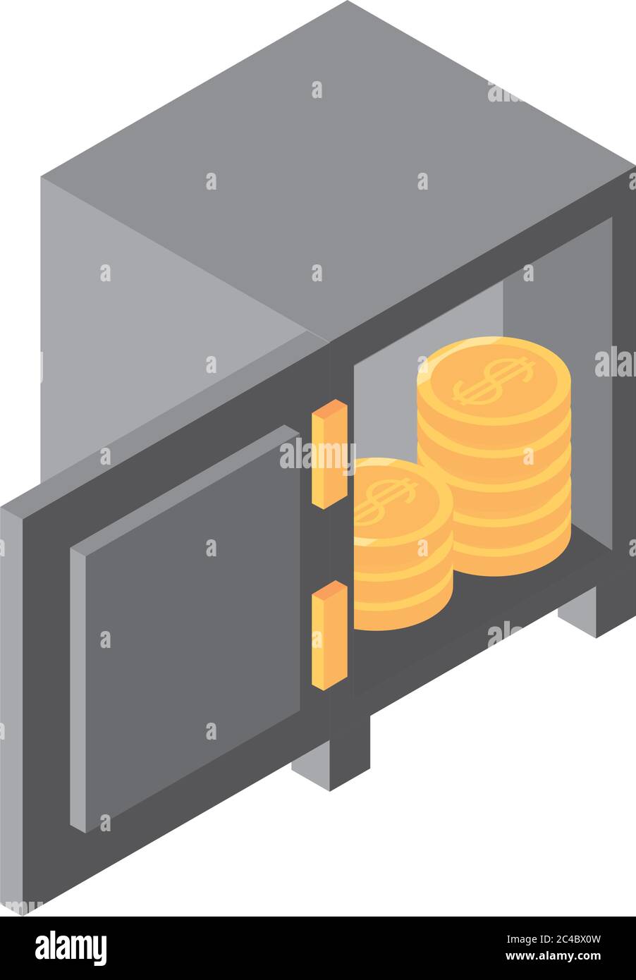isometric money cash currency open safe box coins earning isolated on ...