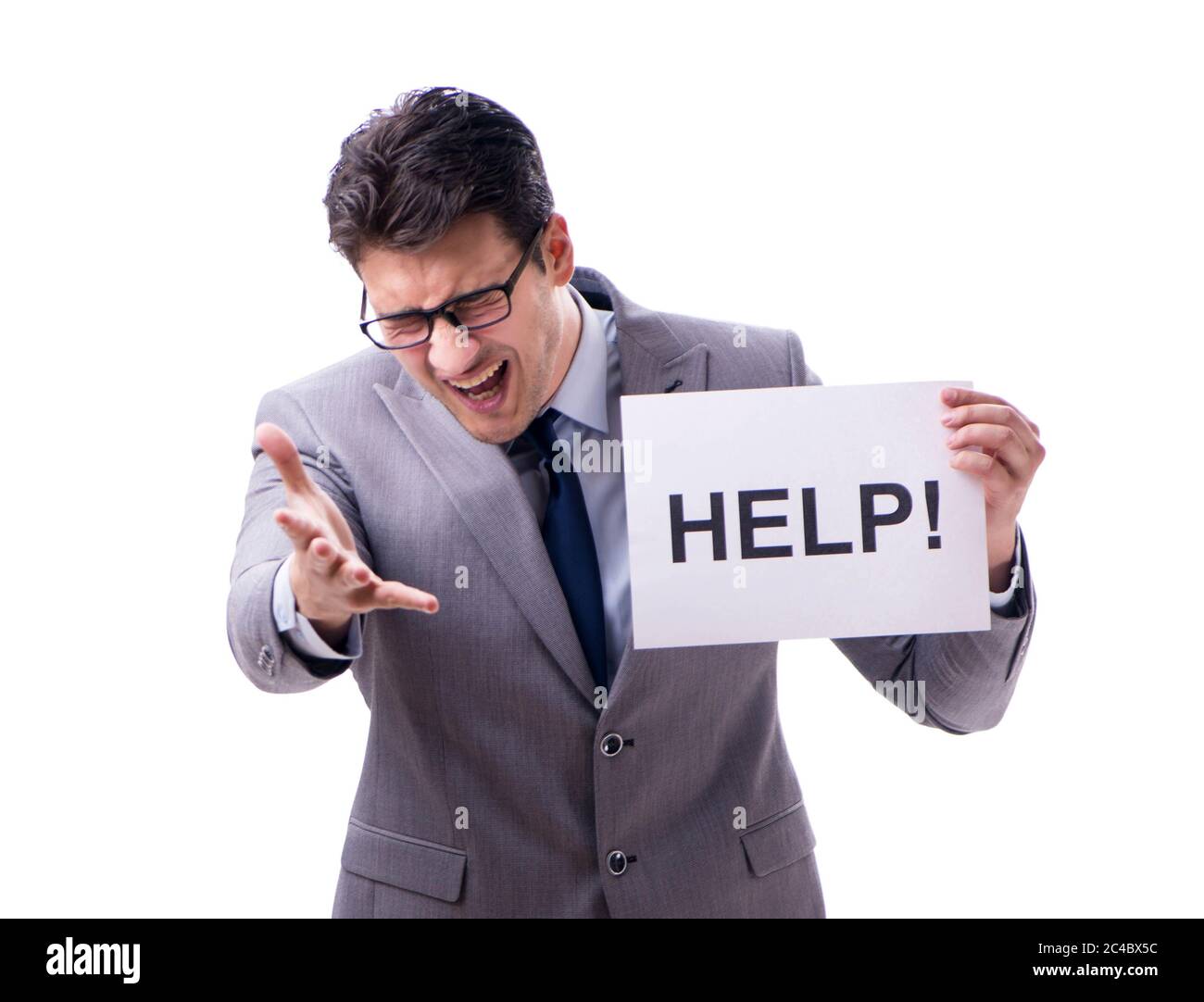 The businessman asking for help isolated on white background Stock ...