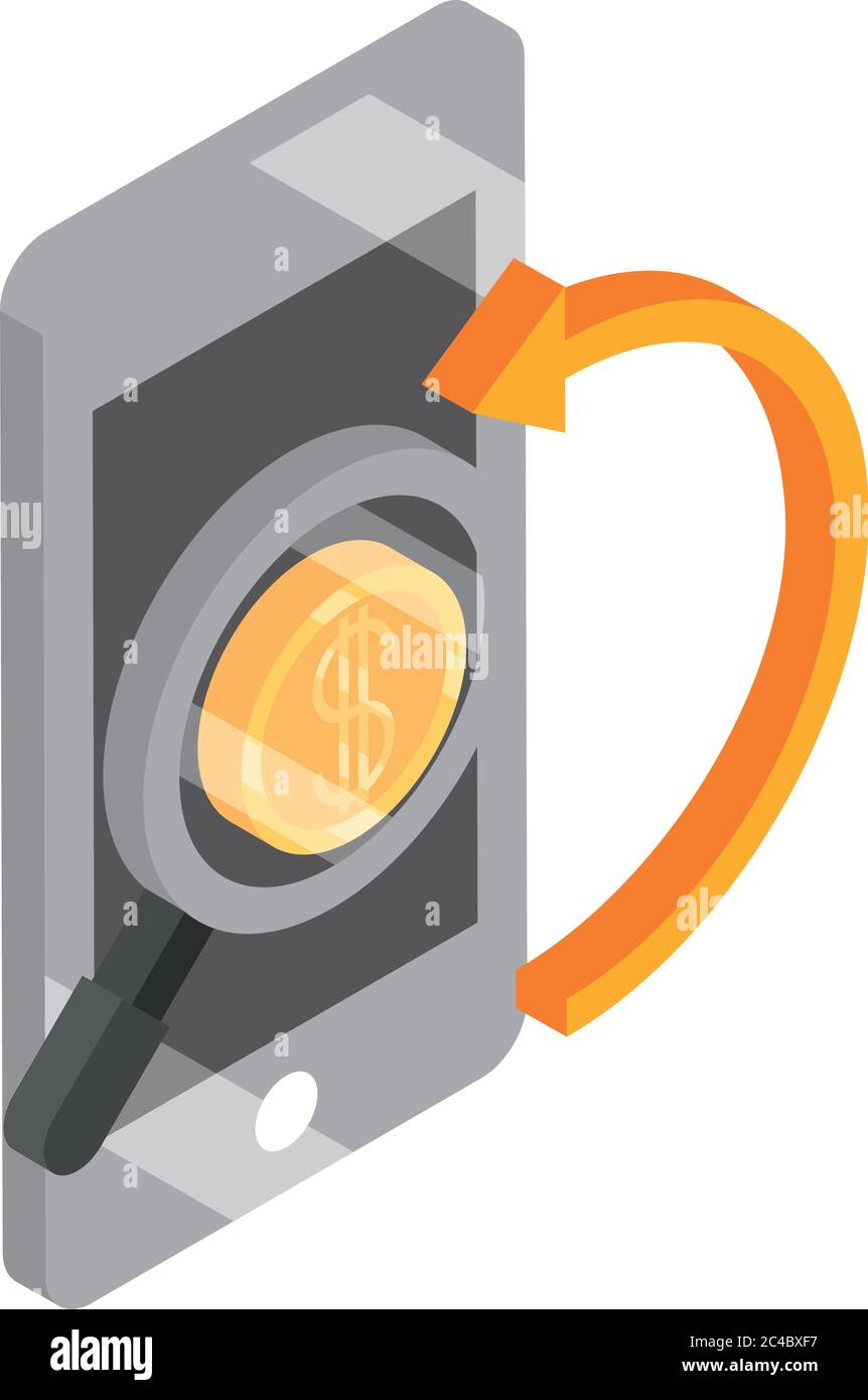 isometric money cash currency smartphone coin magnifier exchange ...