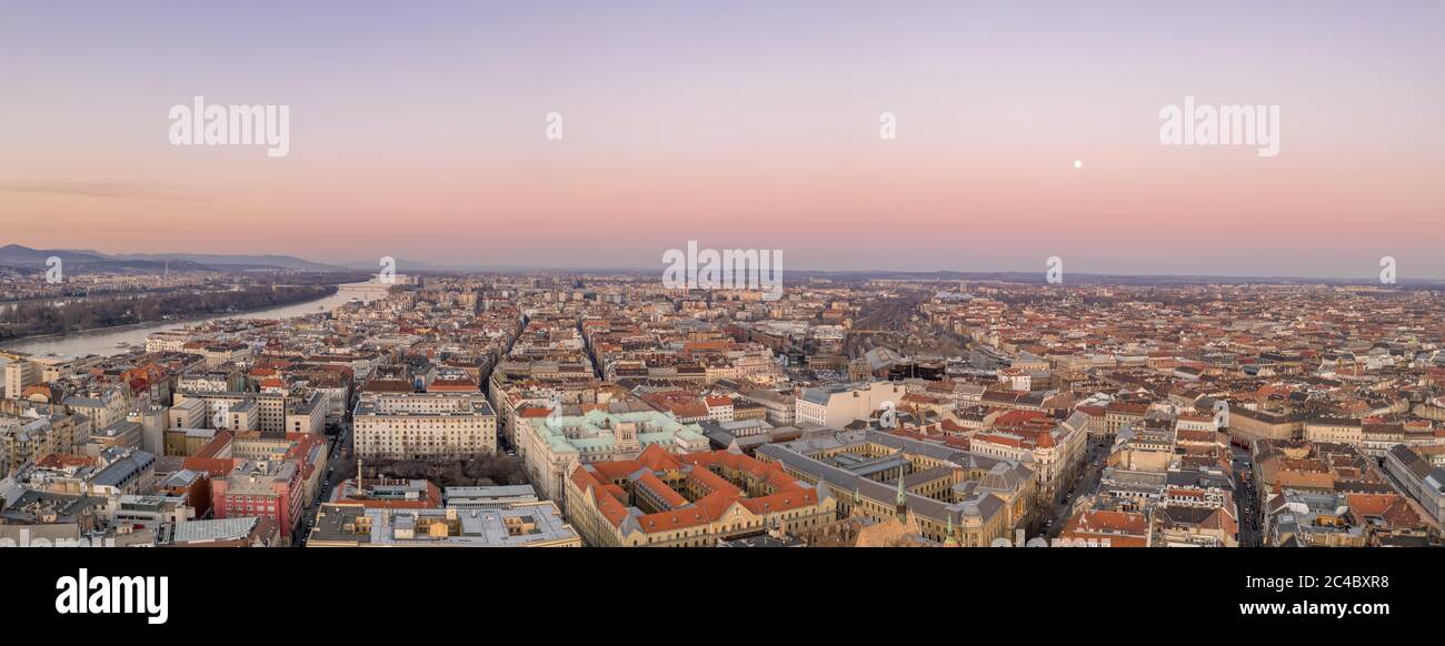 Panoramic aerial drone shot of downtown skyline in Budapest winter ...