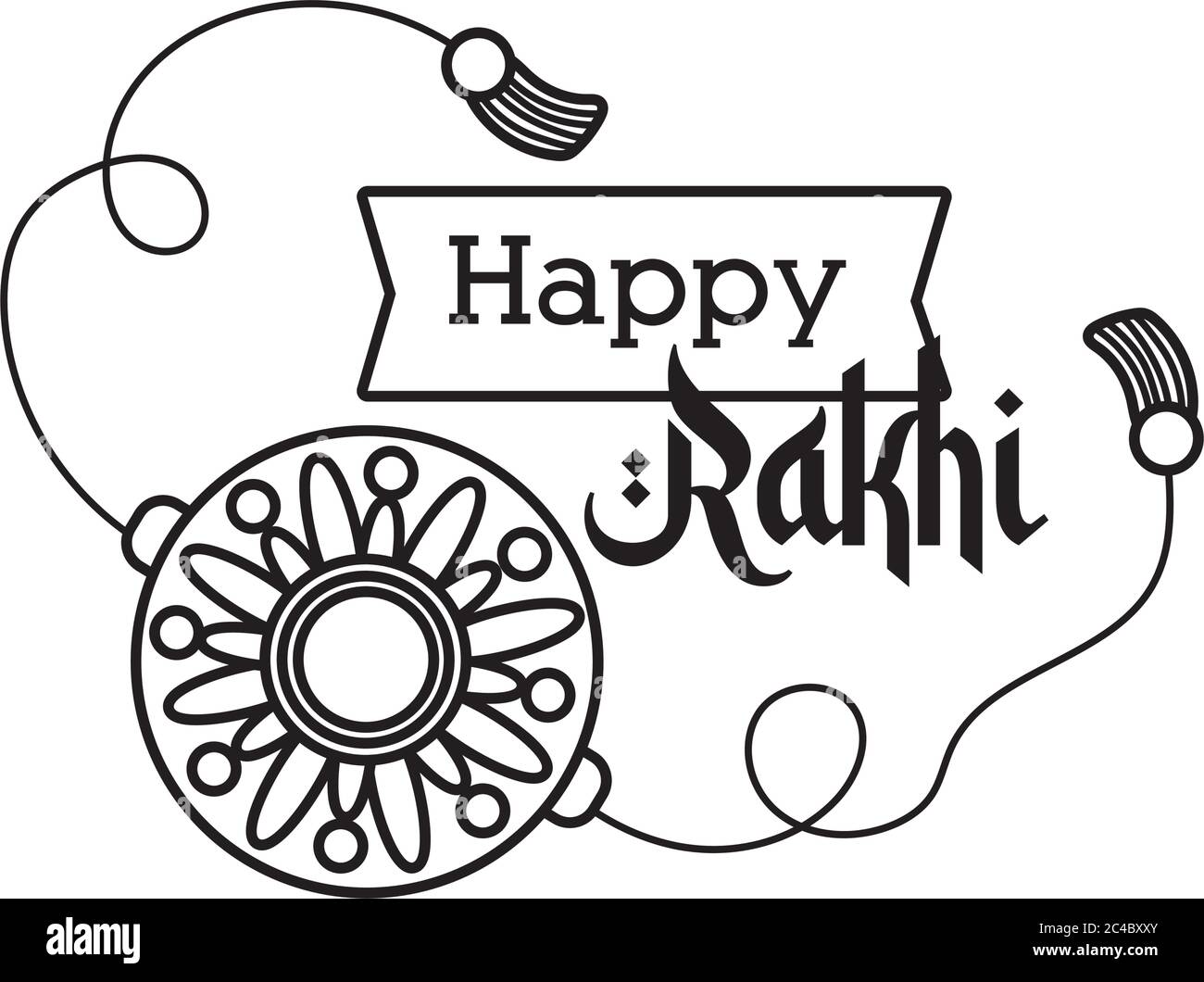 happy raksha bandhan flower wristband accessory and ribbon frame line ...