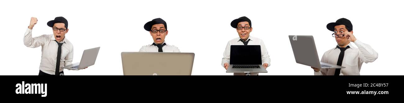 The young funny male programmer isolated on white Stock Photo - Alamy